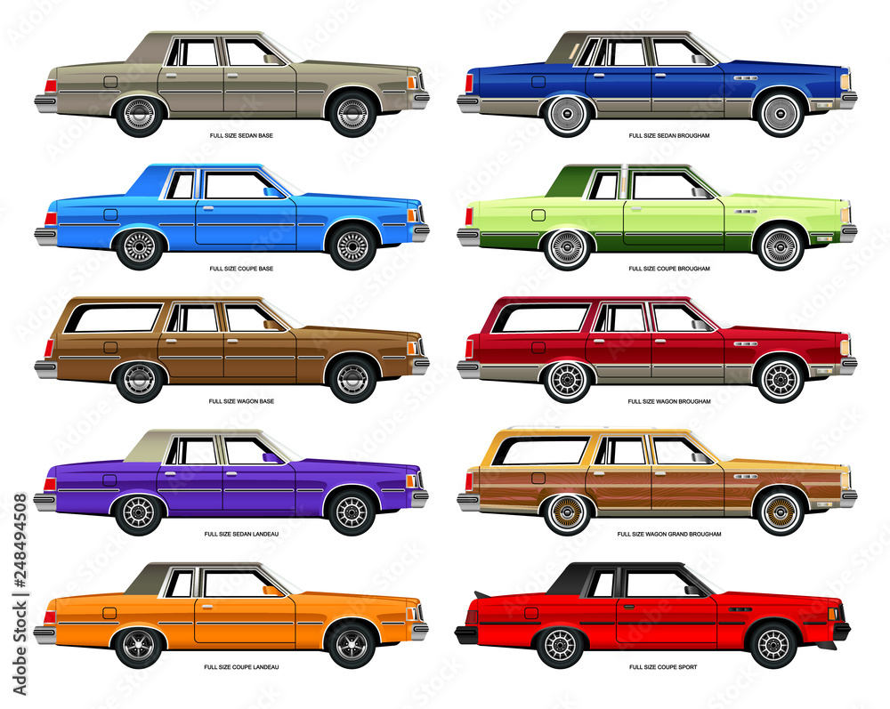 Vector Illustration of 1980s Full-Size Cars Stock Vector | Adobe Stock