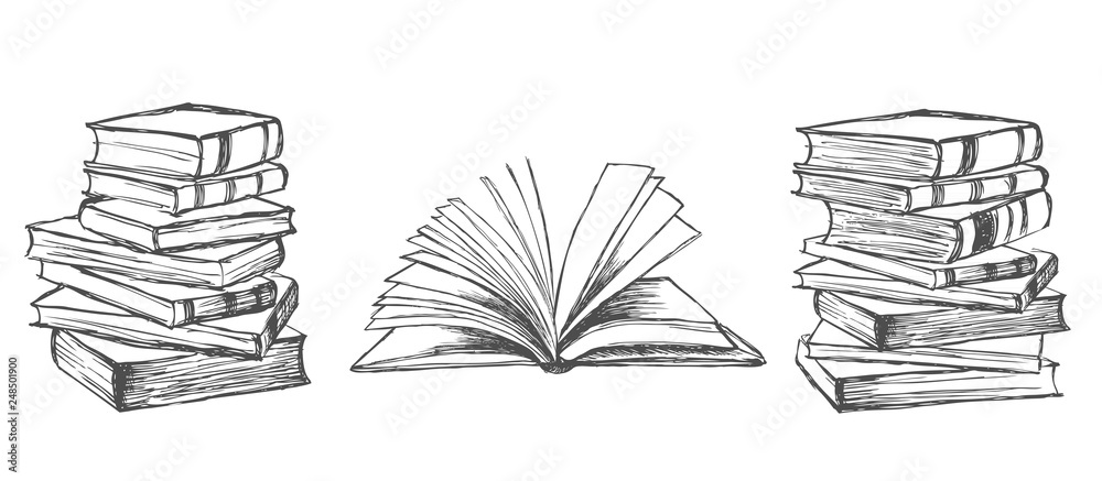 Books vector collection. Hand drawn illustration in sketch style. Stock ...