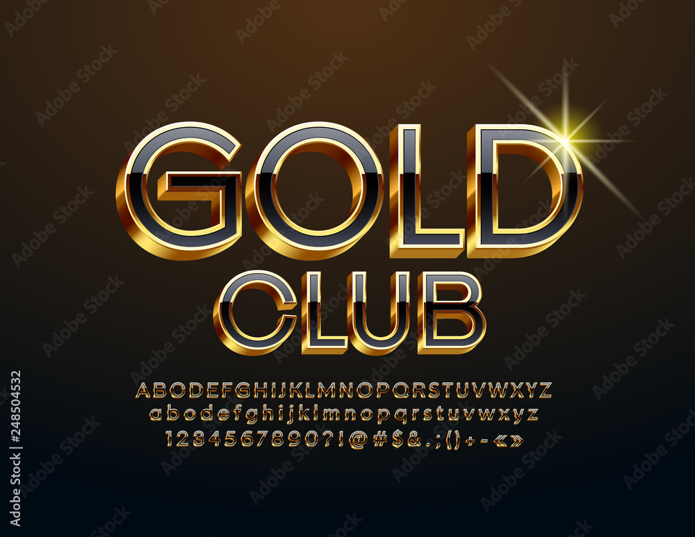 Vector luxury emblem Gold Club. Golden and Black Alphabet Letters ...