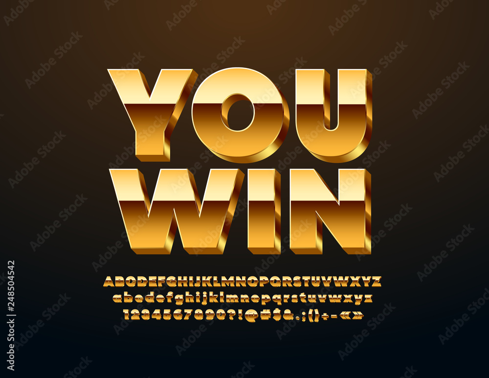 Vector Golden logotype You Win with 3D luxury Font. Elegant shiny ...
