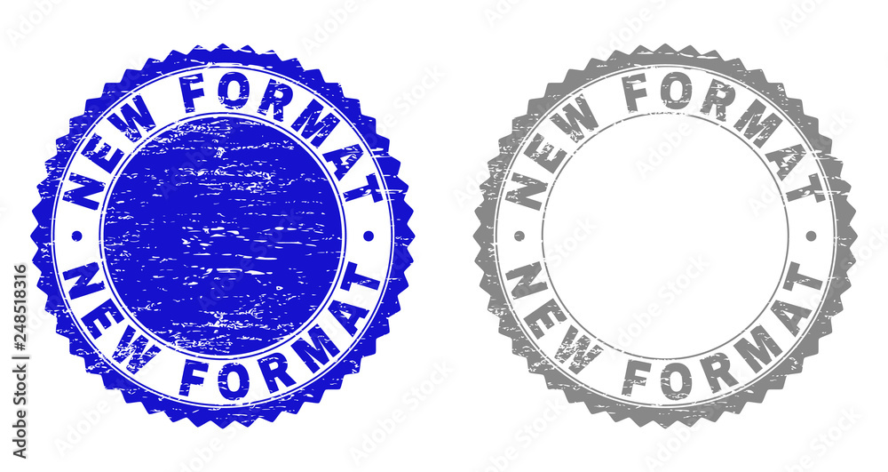 Grunge NEW FORMAT stamp seals isolated on a white background. Rosette ...