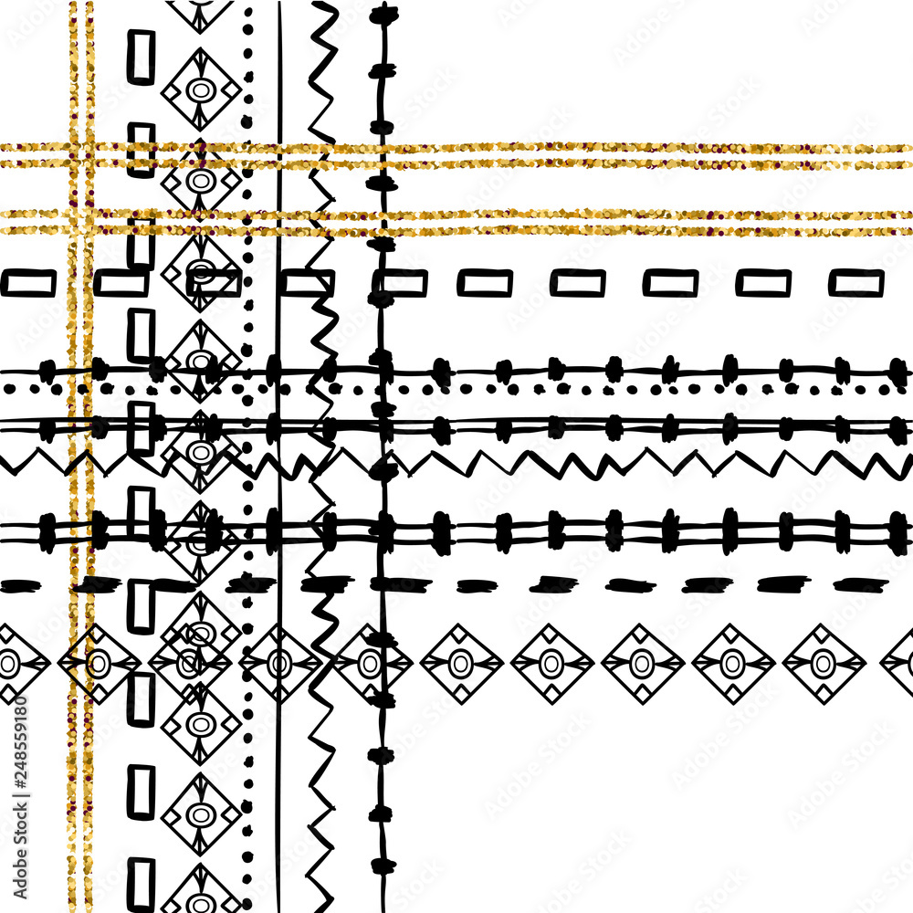 tribal pattern with gold glitter effect. Feshion vector texture Stock ...