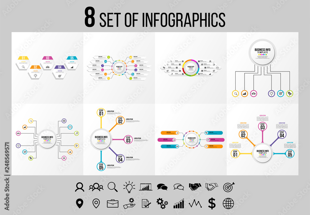 Set 8 Of Infographics Elements Vector Design Template. Business Data ...