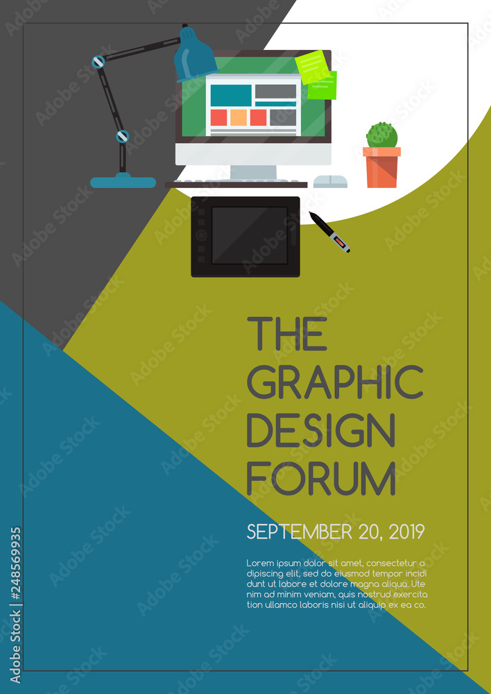 Office flat poster vector illustration. Gadgets and tools for office ...