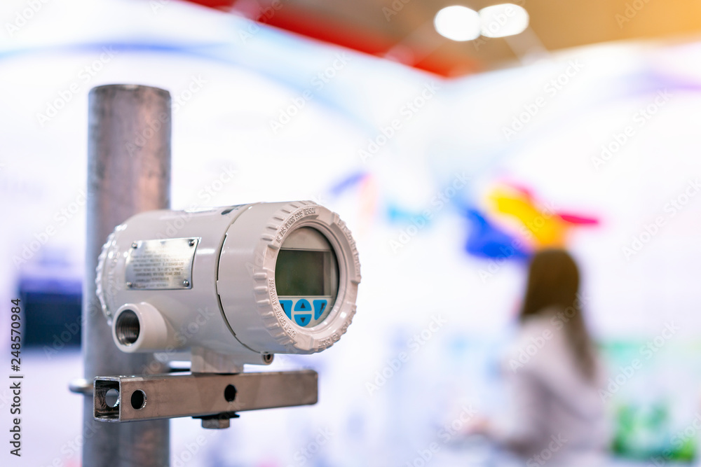 High accuracy and Modern flow transmitter set up on stand for measuring ...
