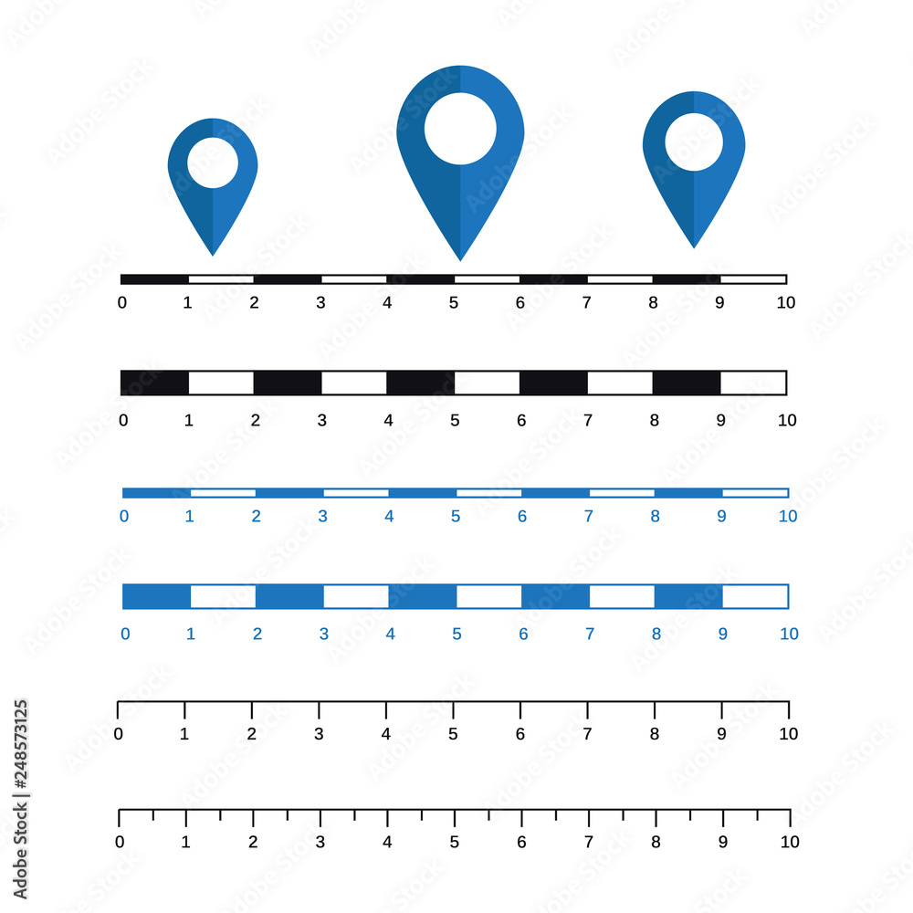 Map scales graphics for measuring distances. Scale measure map vector ...