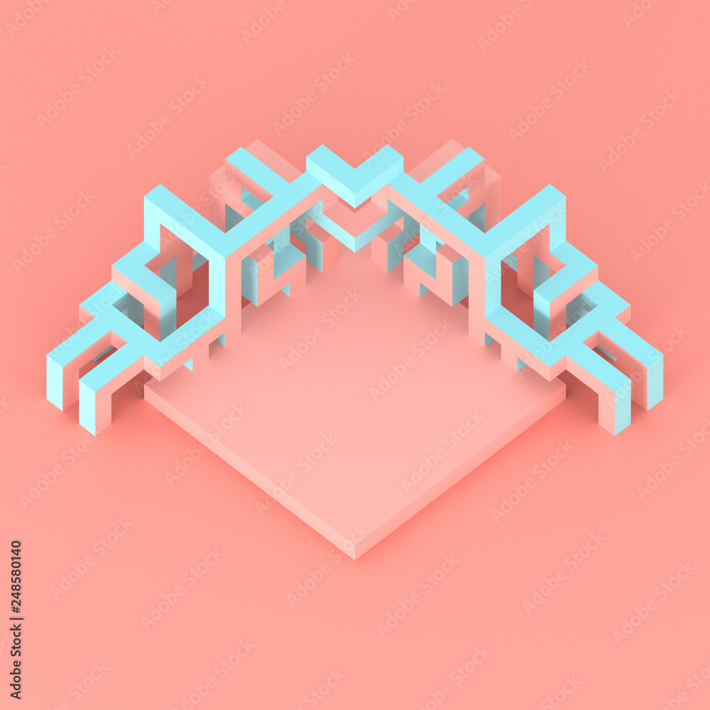 Abstract isometric arrangement of an expanding cube 3D illustration ...