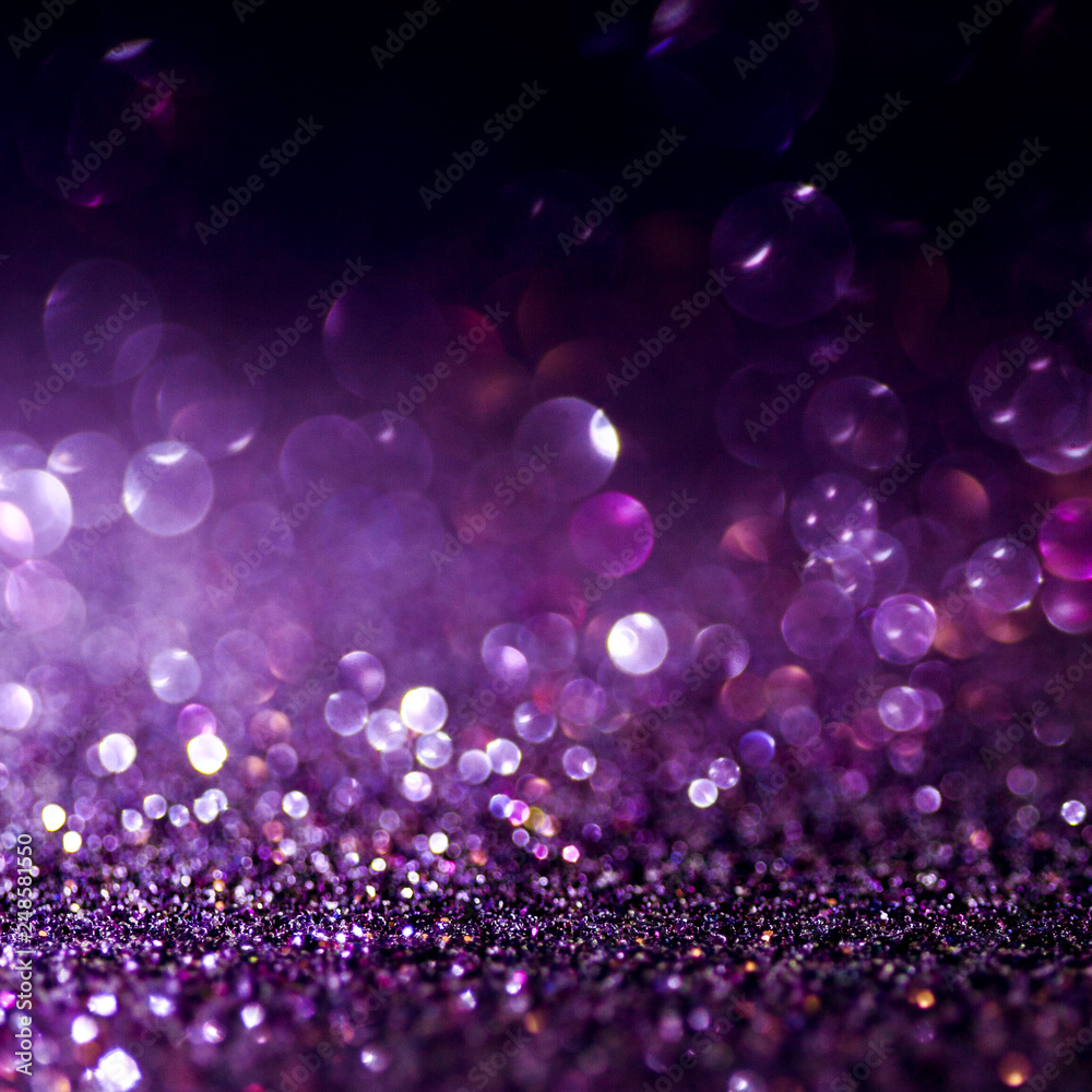 Purple glitter magic background. Defocused light and free focused place ...