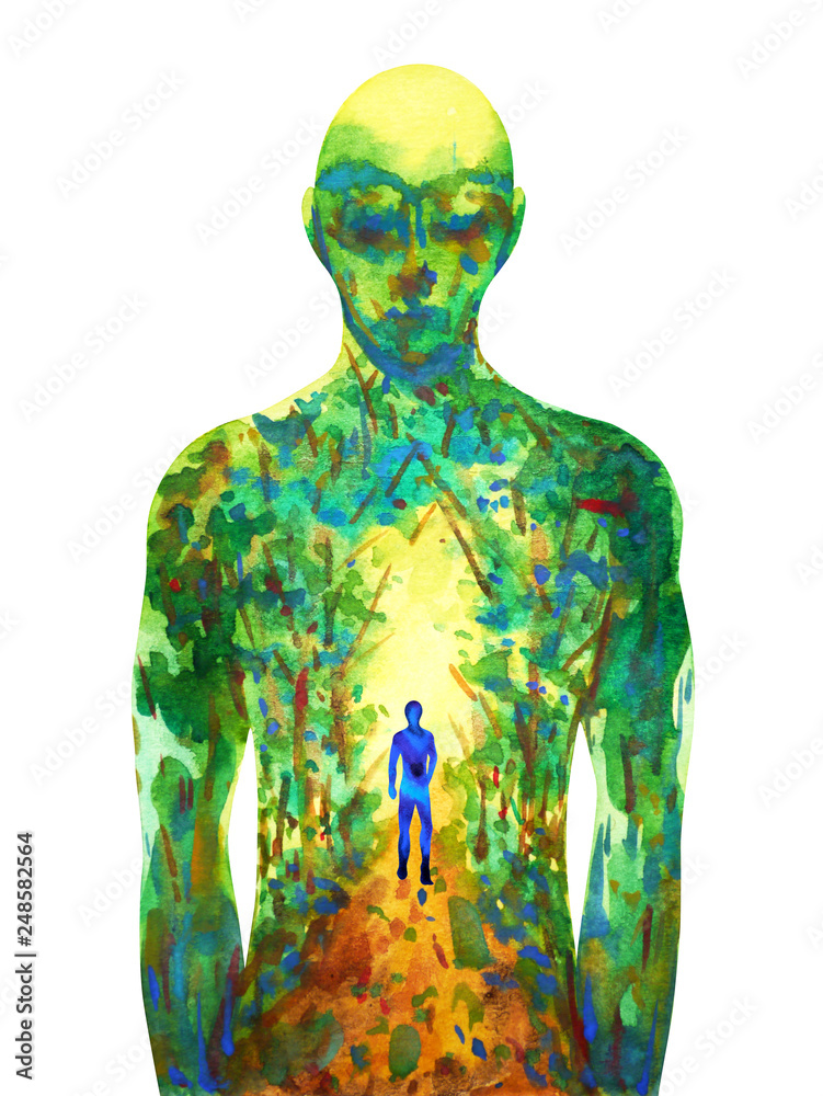 human walking forest way abstract watercolor painting illustration hand ...