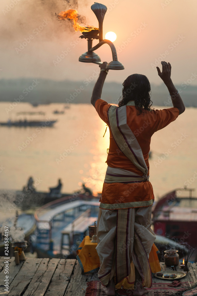 puja ritual in varanasi, india Stock Photo | Adobe Stock