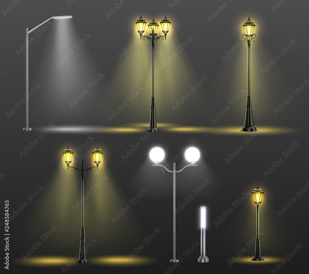 Street Lights Realistic Composition Set Stock Vector | Adobe Stock