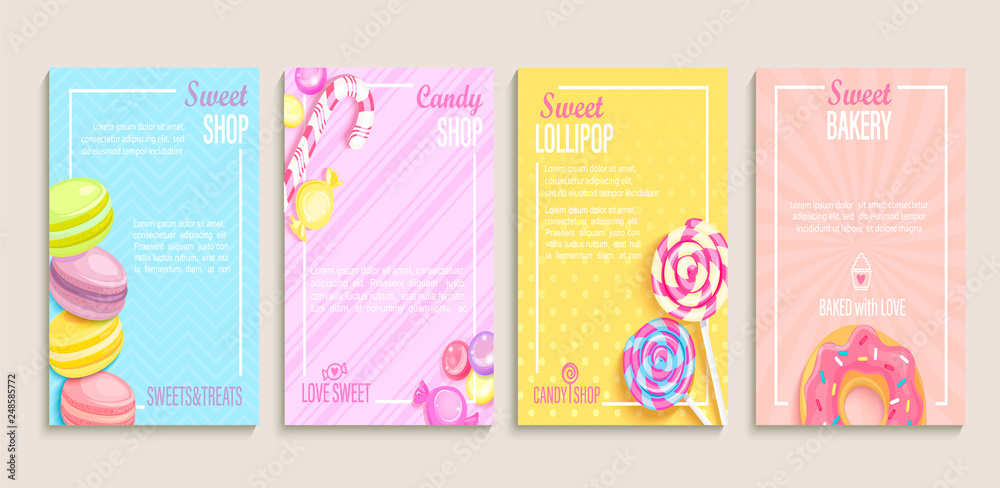 Set of sweet, candy and bakery shops flyers,banners.Collection of pages ...