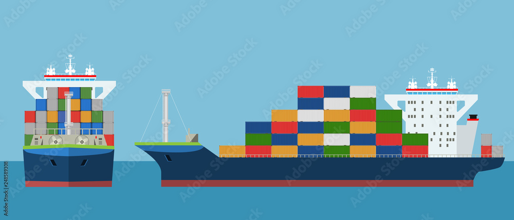 Cargo Container ship with front and side view. Freight Transportation ...