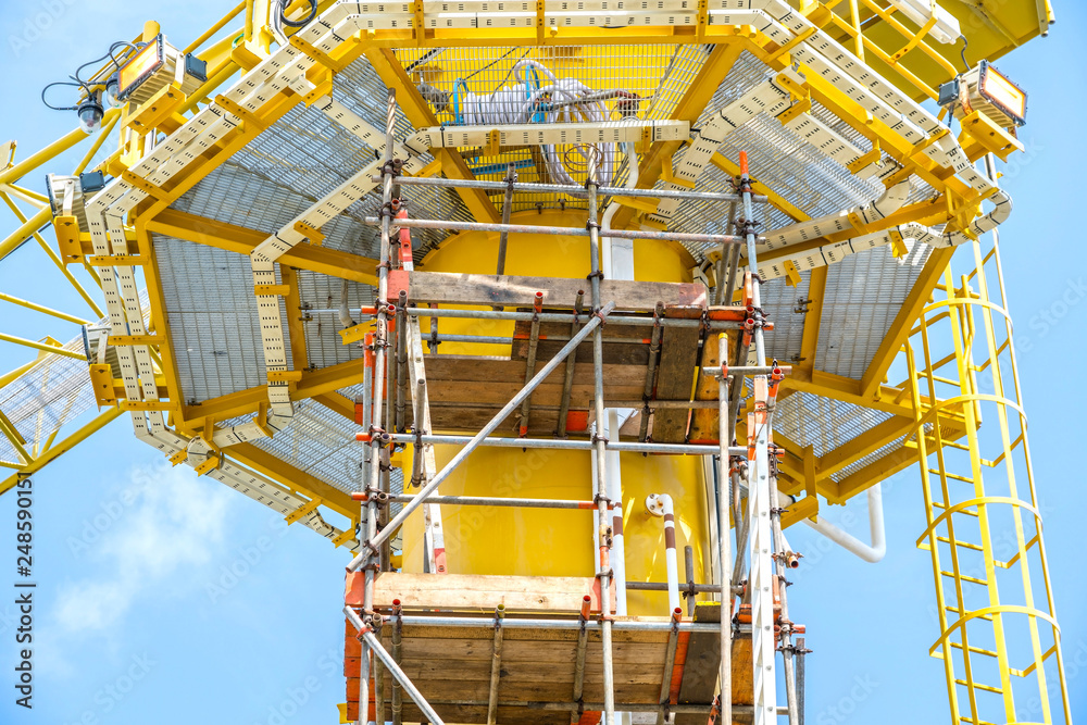 Scaffolding work on offshore oil and gas central processing platform ...