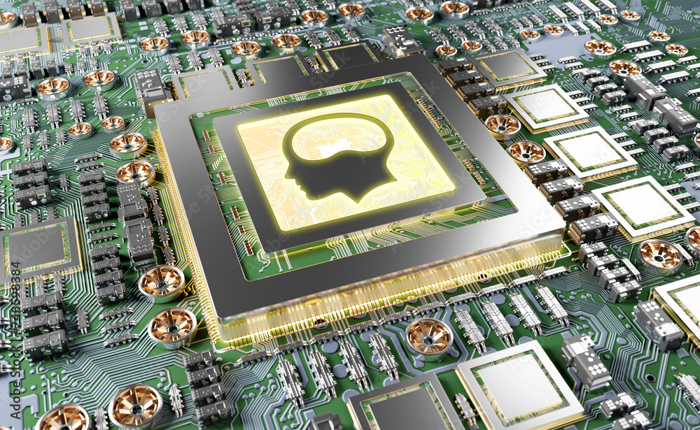 Artificial Intelligence in a modern GPU card 3D rendering Stock ...