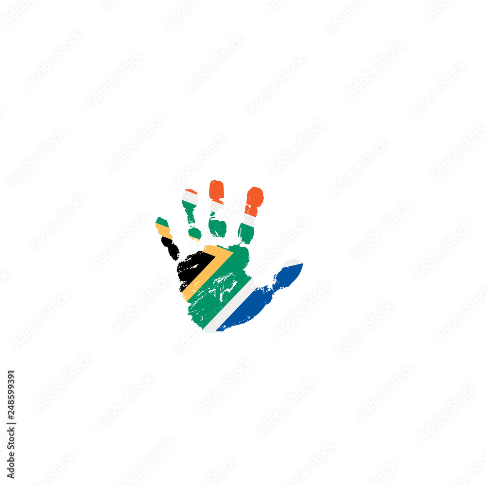 south africa flag and hand on white background. Vector illustration ...