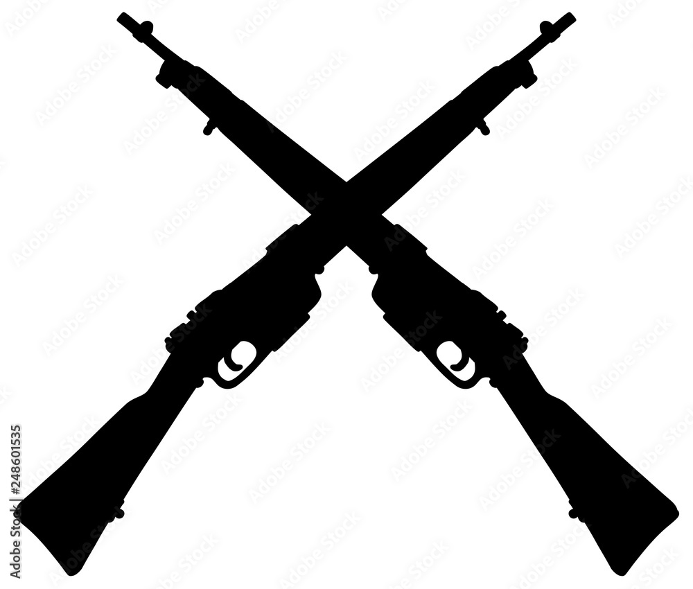 The vectorized hand drawing of a black silhouette of two old military ...