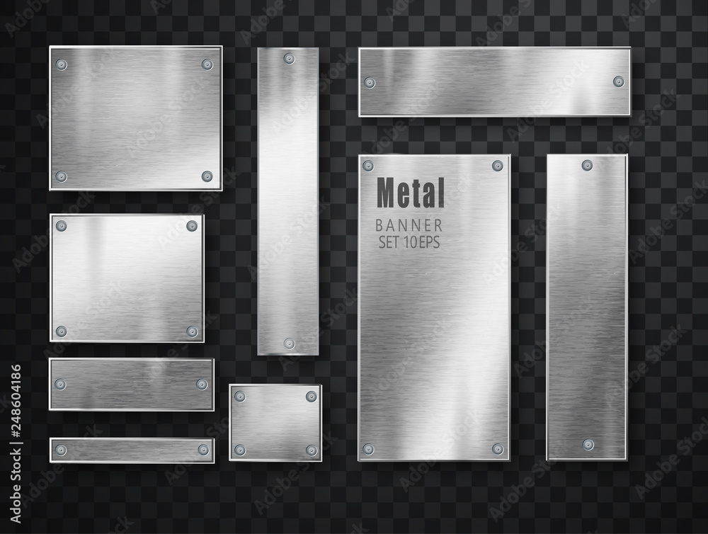 Metal banners set realistic. Vector Metal brushed plates with a place ...