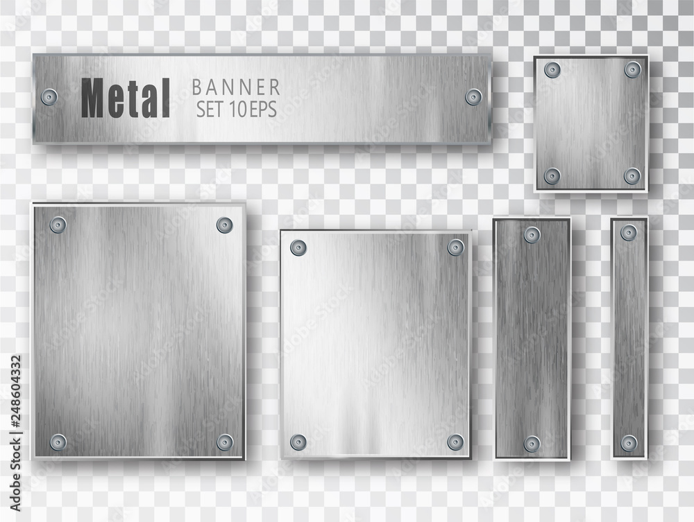 Metal banners set realistic. Vector Metal brushed plates with a place ...