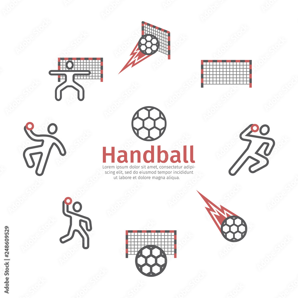 Handball banner, line icons. Ball player. Vector signs for web graphics ...