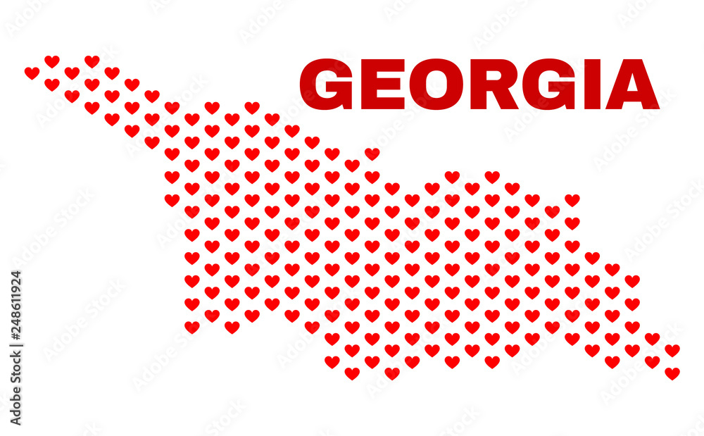 Mosaic Georgia map of love hearts in red color isolated on a white ...