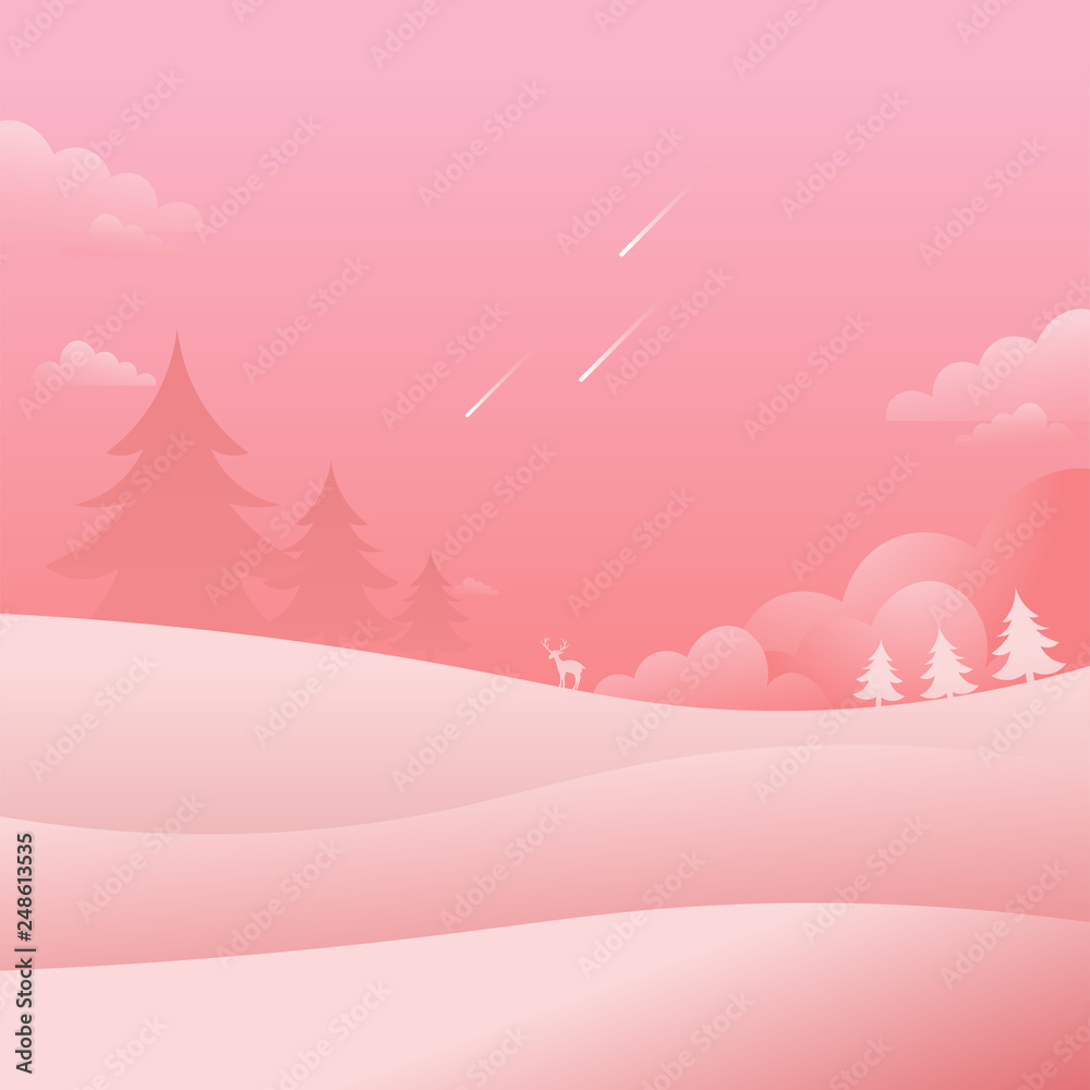 Pink Landscape Falling Stars Nature Background Flat Style Vector ...