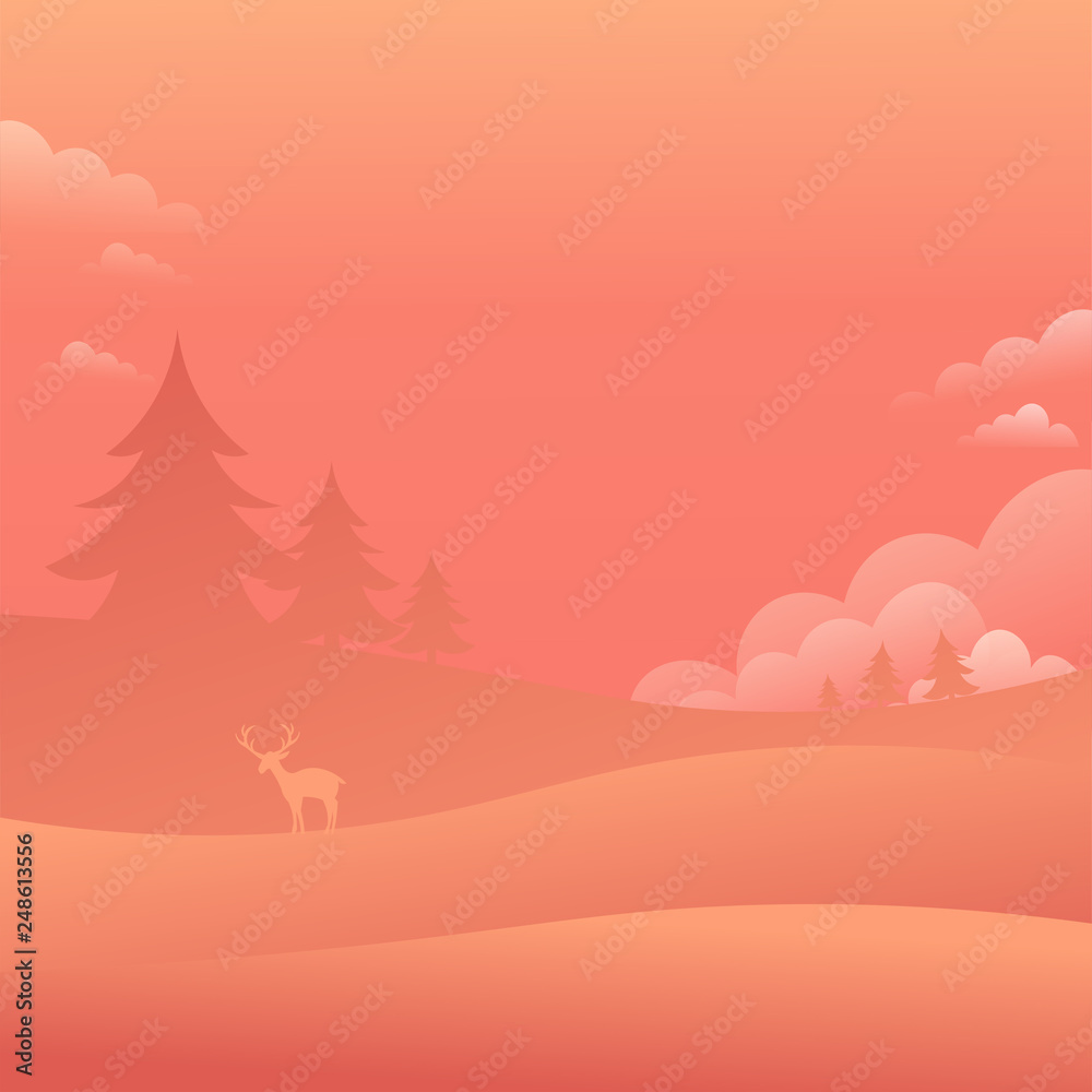 Red Dawn Sky Landscape Nature Background Flat Style Vector Illustration ...
