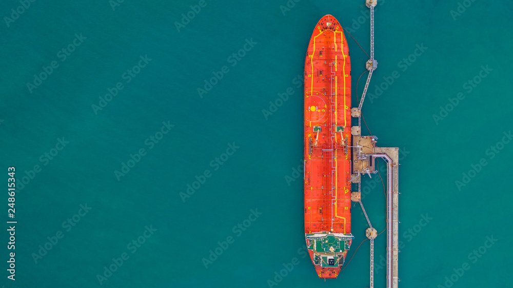 Oil/Chemical tanker ship loading in port, Tanker ship under cargo ...