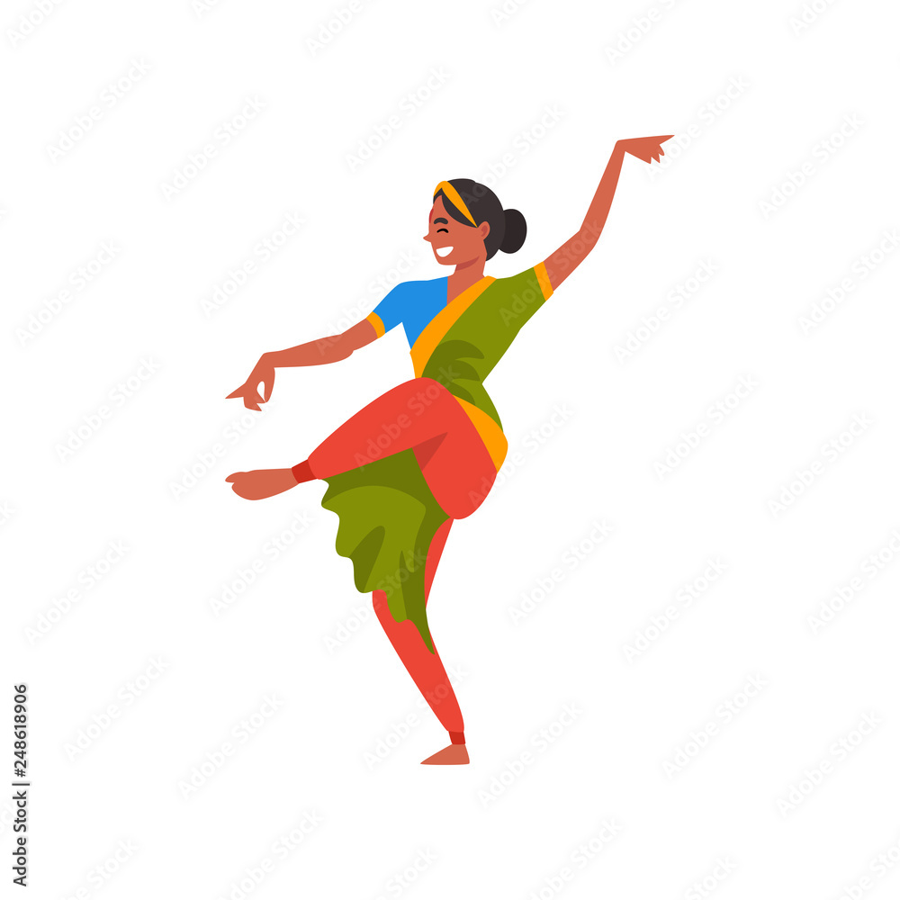 Indian Dancer Character in Green Traditional Clothes, Beautiful Smiling ...