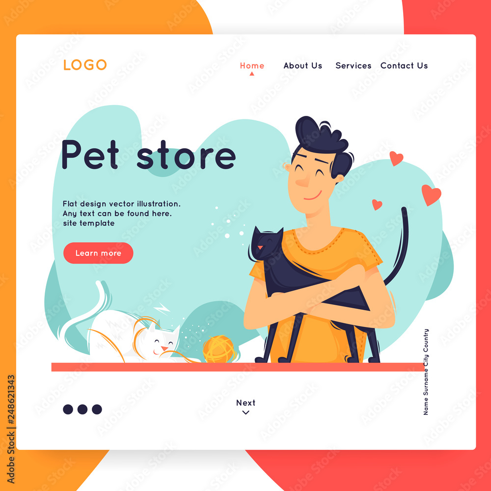 Landing page. Website Template. Pet store. Flat design vector ...