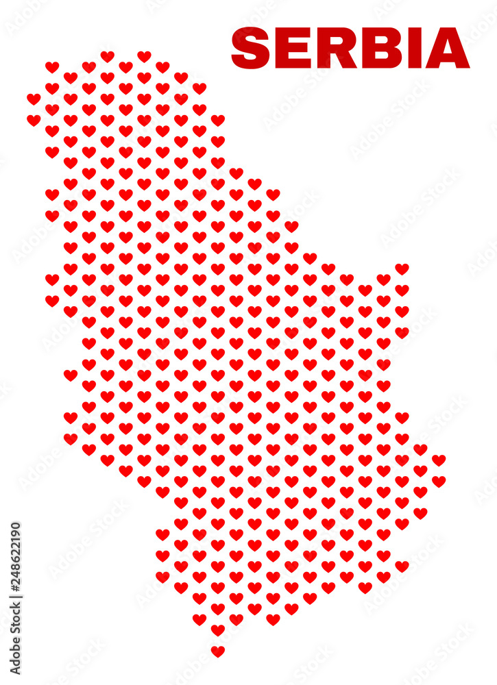 Mosaic Serbia map of heart hearts in red color isolated on a white ...