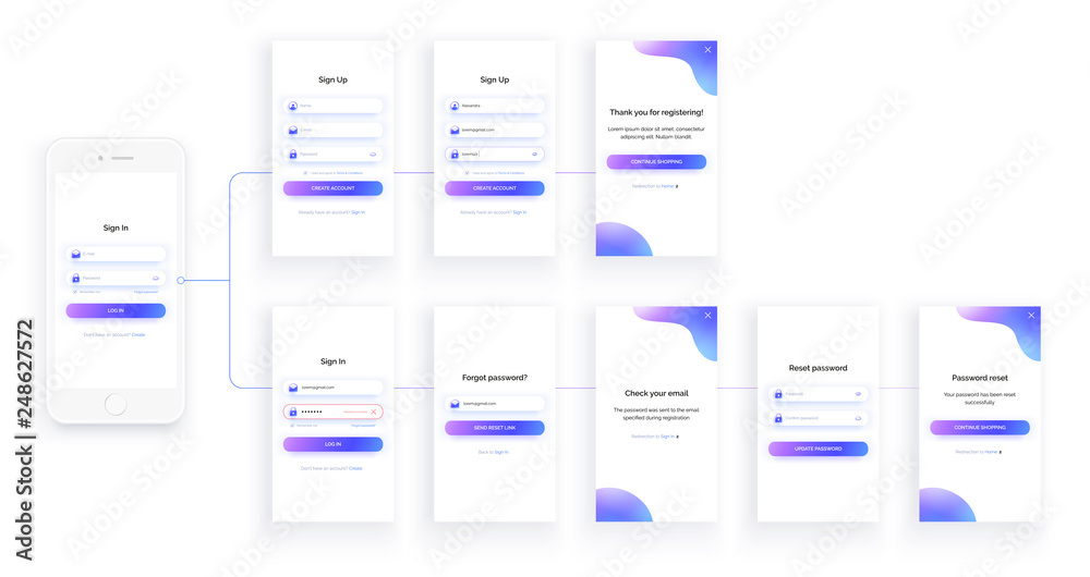 Mobile UI kit. Sign up form, sign in page. Set. Stock Vector | Adobe Stock