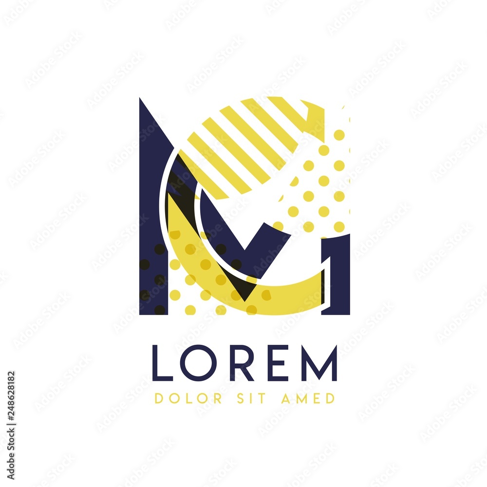 MC simple logo design with yellow and purple color that can be used for ...