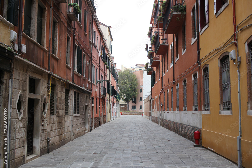 Walking path on stone road surround by ancient building in Venice ...