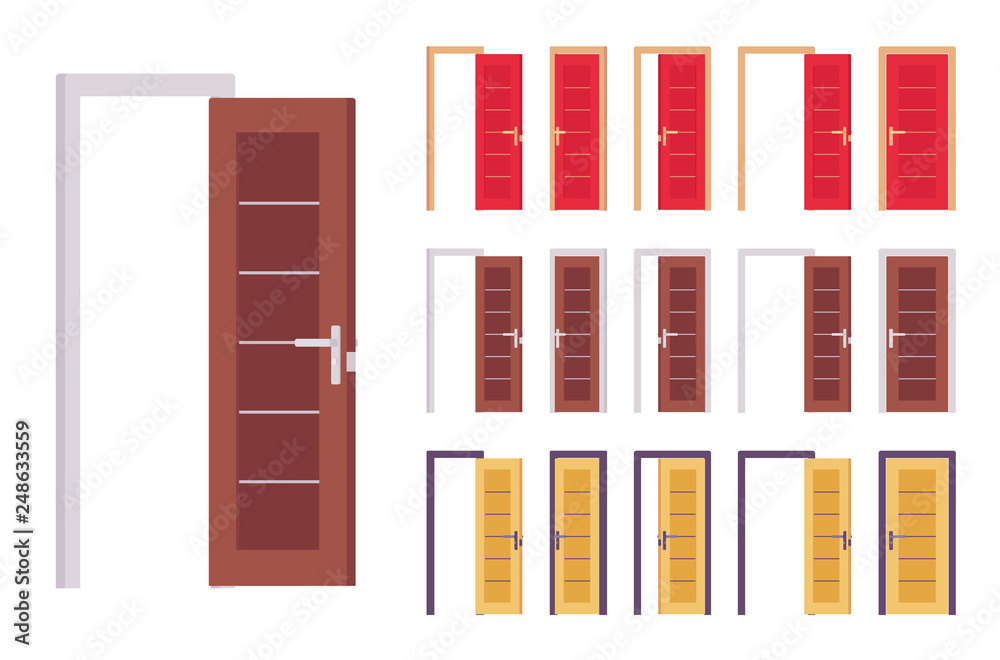 Doors modern set, entrance to building, room. Contemporary house front ...