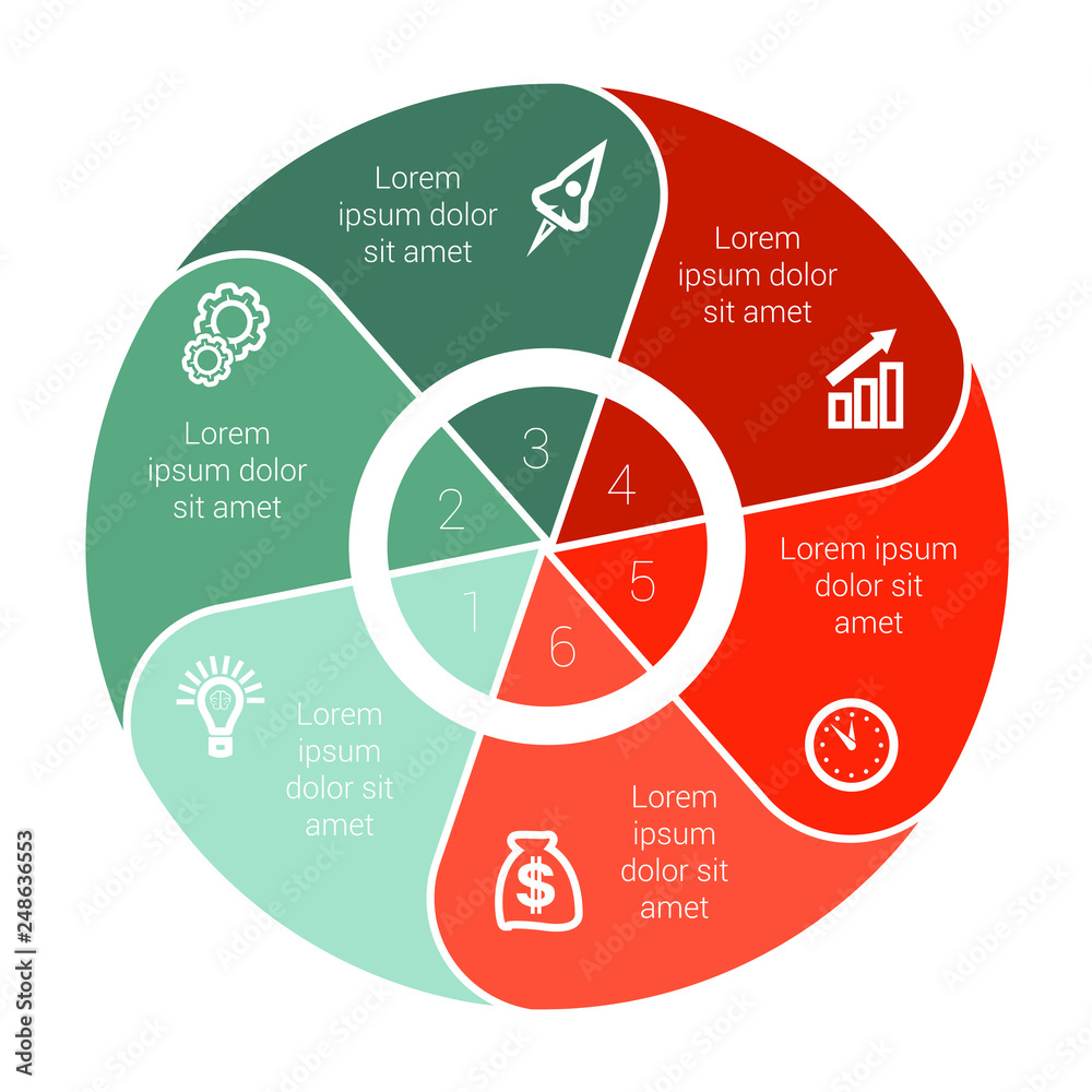 Pie chart data Elements For Template infographics with six 6 positions ...