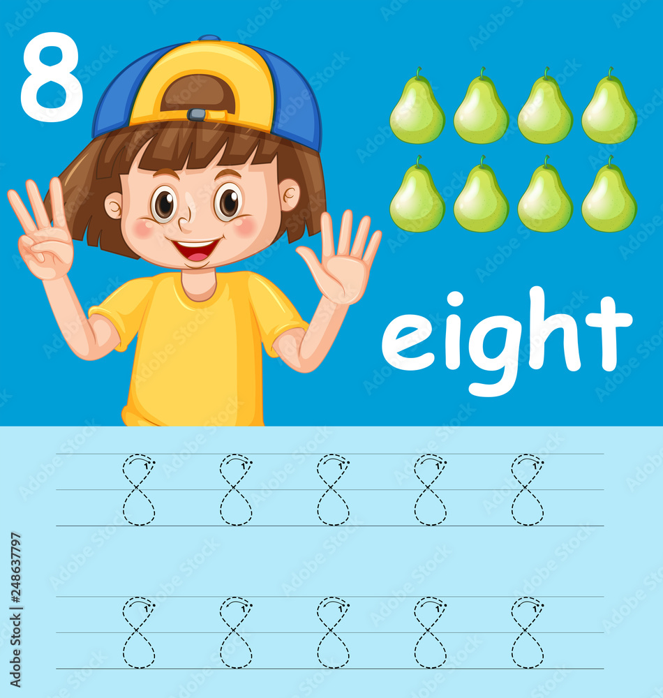 Number eight tracing worksheets Stock Vector | Adobe Stock