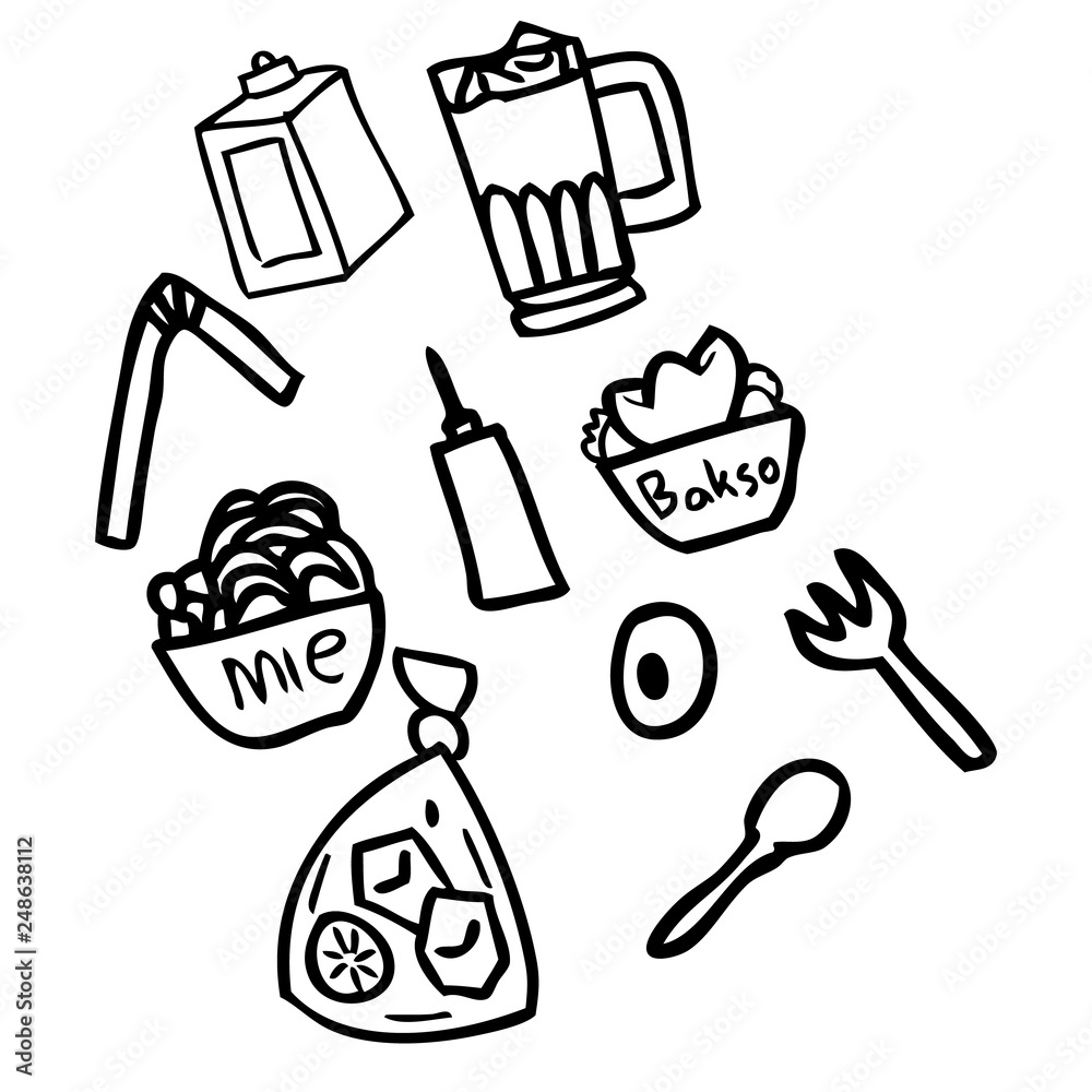 Indonesian style doodle food, complete with traditional noodles, iced ...