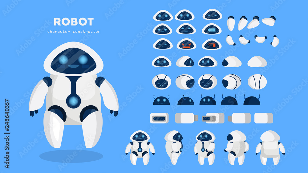 Robot character for animation with various views Stock Vector | Adobe Stock