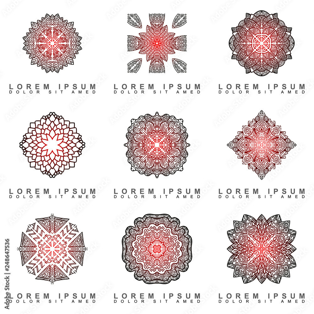 Ornamental round doodle flower isolated on white background. Black ...