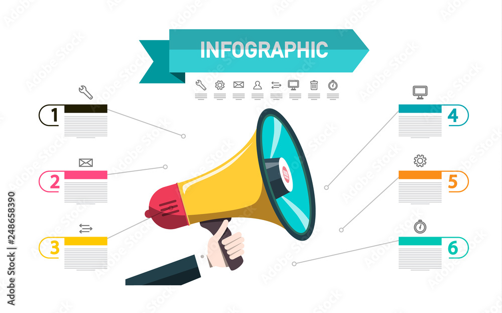 Infographic Announcement Concept with Megaphone and Sample Text. Vector ...