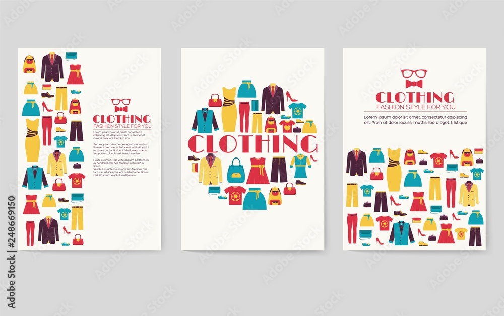 Clothes vector brochure cards set. Print art template of flyear ...