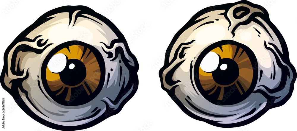 Cartoon crazy monster brown angry eyes. Isolated on white background ...