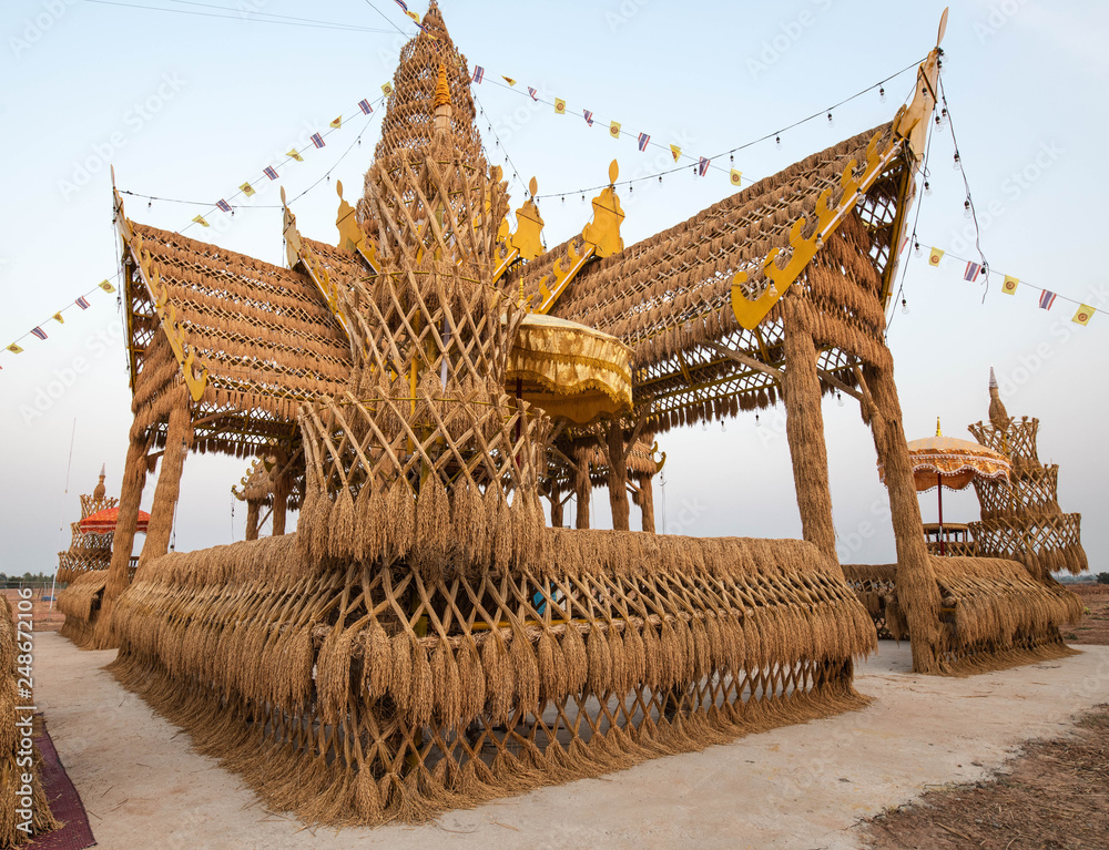 Thai farmer tradition that made the rice castle for appreciate and ...