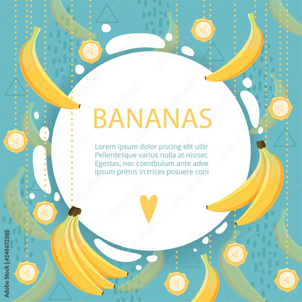 Banana background. Placard with healthy fruit food calcium cartoon ...