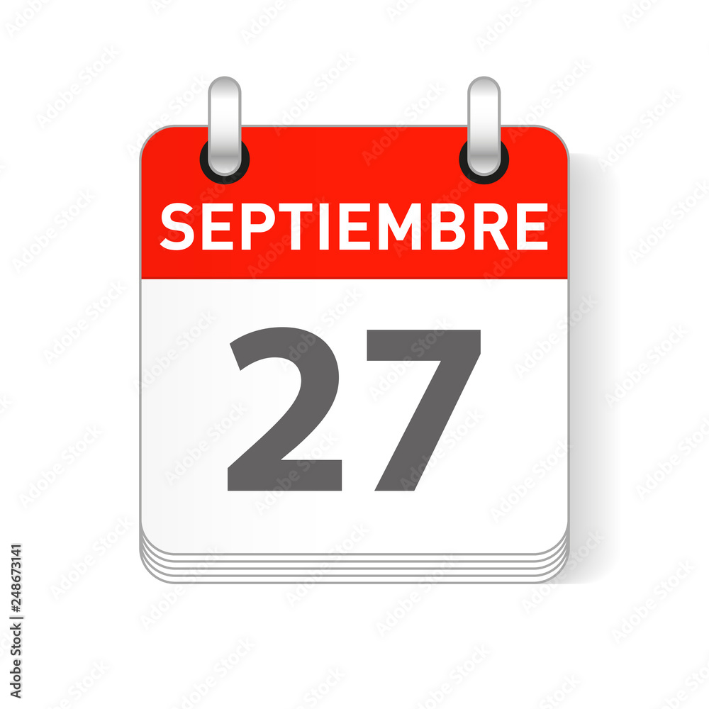 Septiembre 27, September 27 date visible on a page a day organizer ...