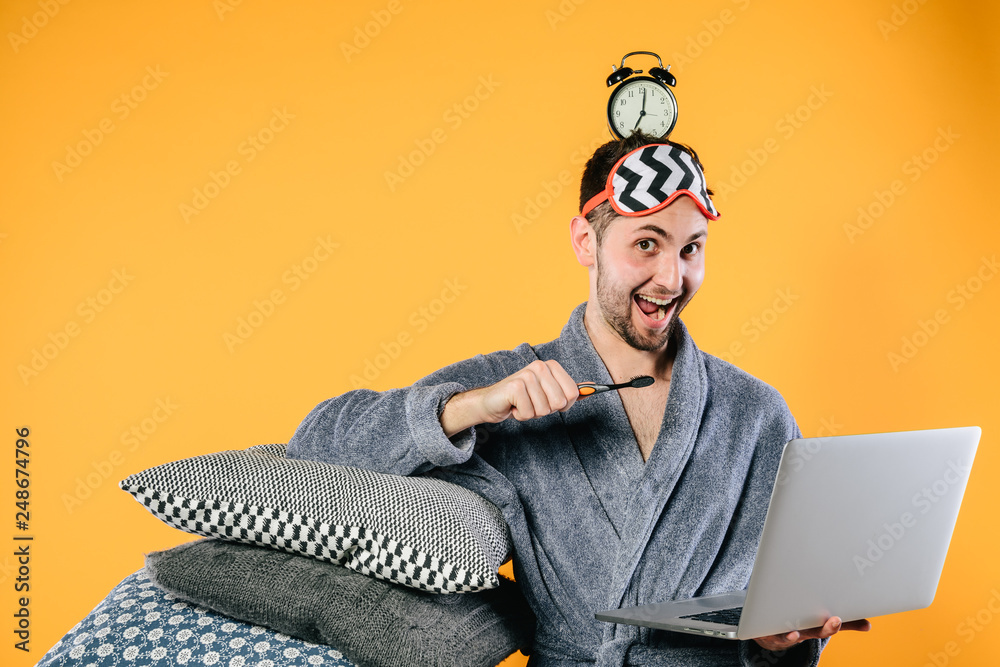 Good morning. Morning concept. Handsome male. Man after sleeping ...