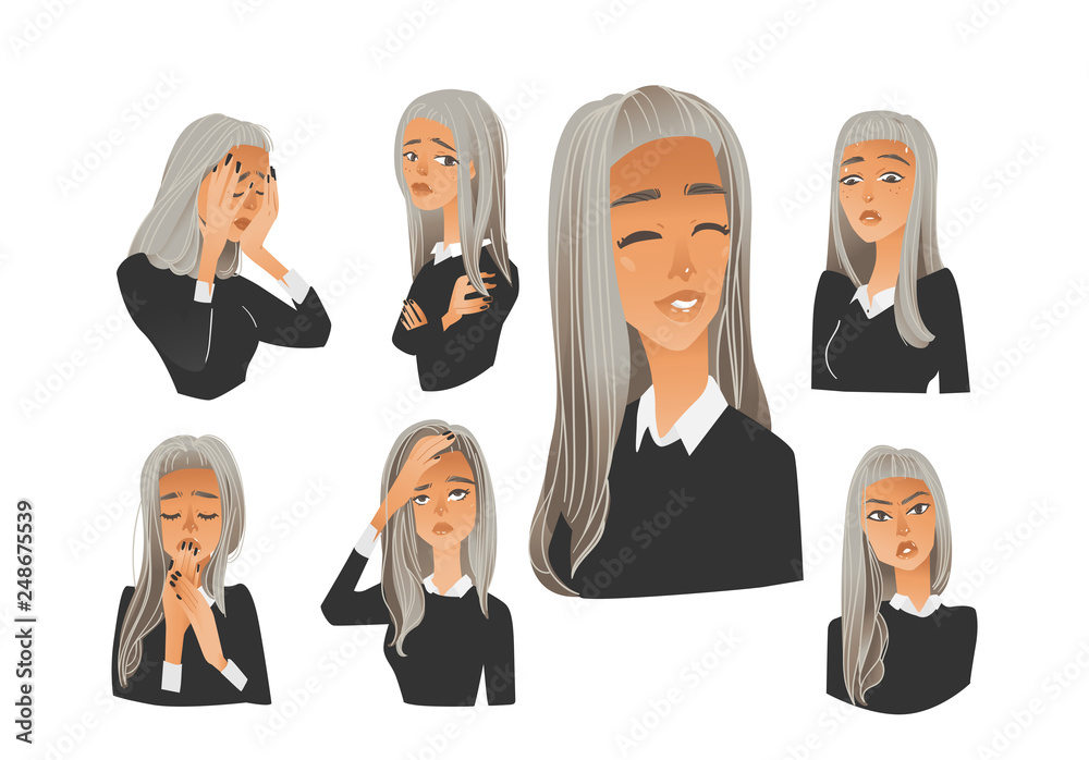 Vector beautiful girl with negative face set Stock Vector | Adobe Stock