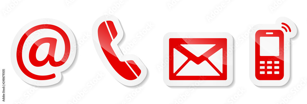 Contact Us – Red sticker icons on white background Stock Vector | Adobe ...