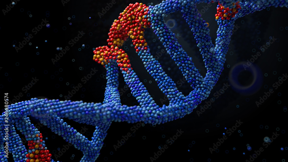 3d render abstract background with dna shape made of a lot of small ...